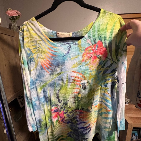 Tops | Impulse California Colorful Tropical Parrot Print Womens Top Xl ...